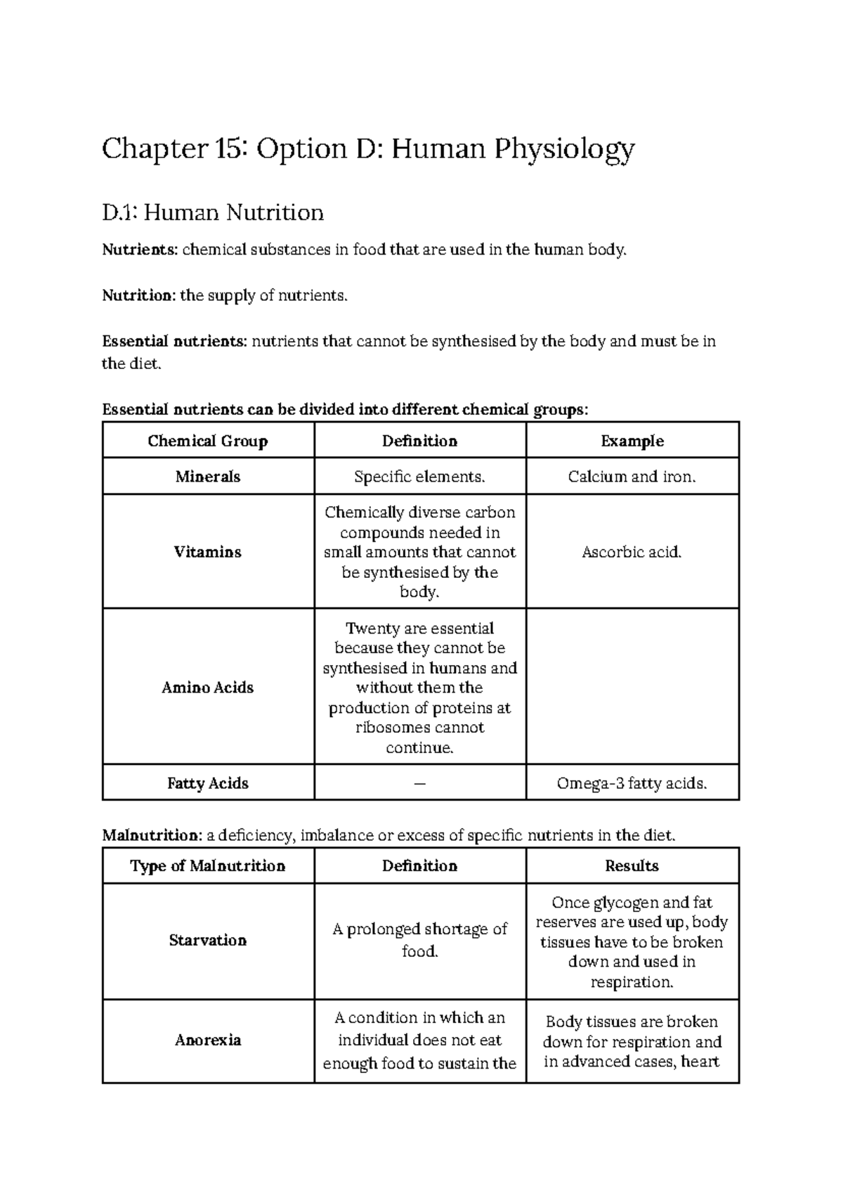 IB Biology HL Chapter 15 Option D Human Physiology - Chapter 15 Option ...