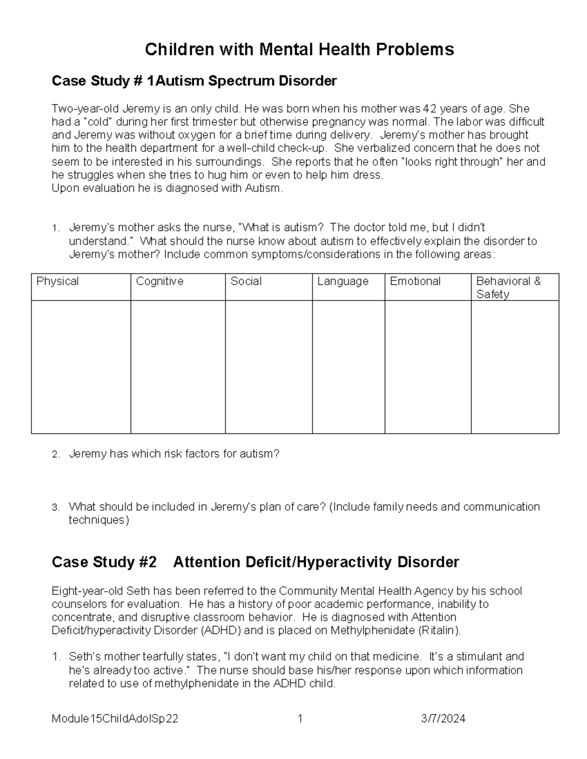 Children with Mental Health Case Studies - Children with Mental Health ...