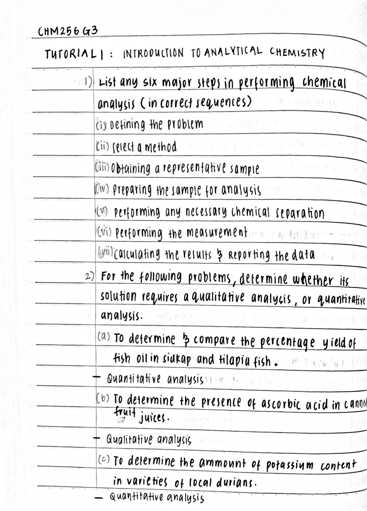 Chm256-tuto1 - TUTORIAL CHAPTER 1 - Basic Analytical Chemistry - Studocu