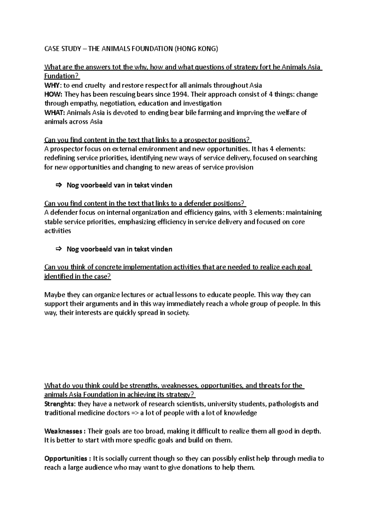 Case study animal asia foundation - Public Management - UGent - Studocu