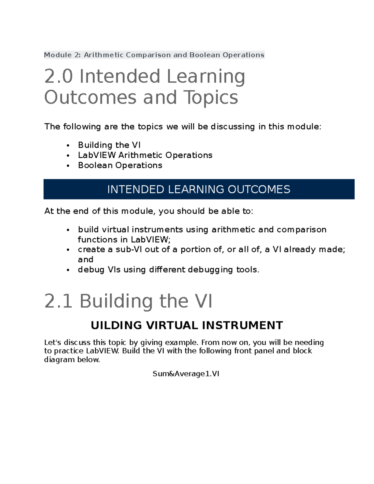 Module 2 Arithmetic Comparison and Boolean Operations - 2 Building the VI UILDING VIRTUAL ...