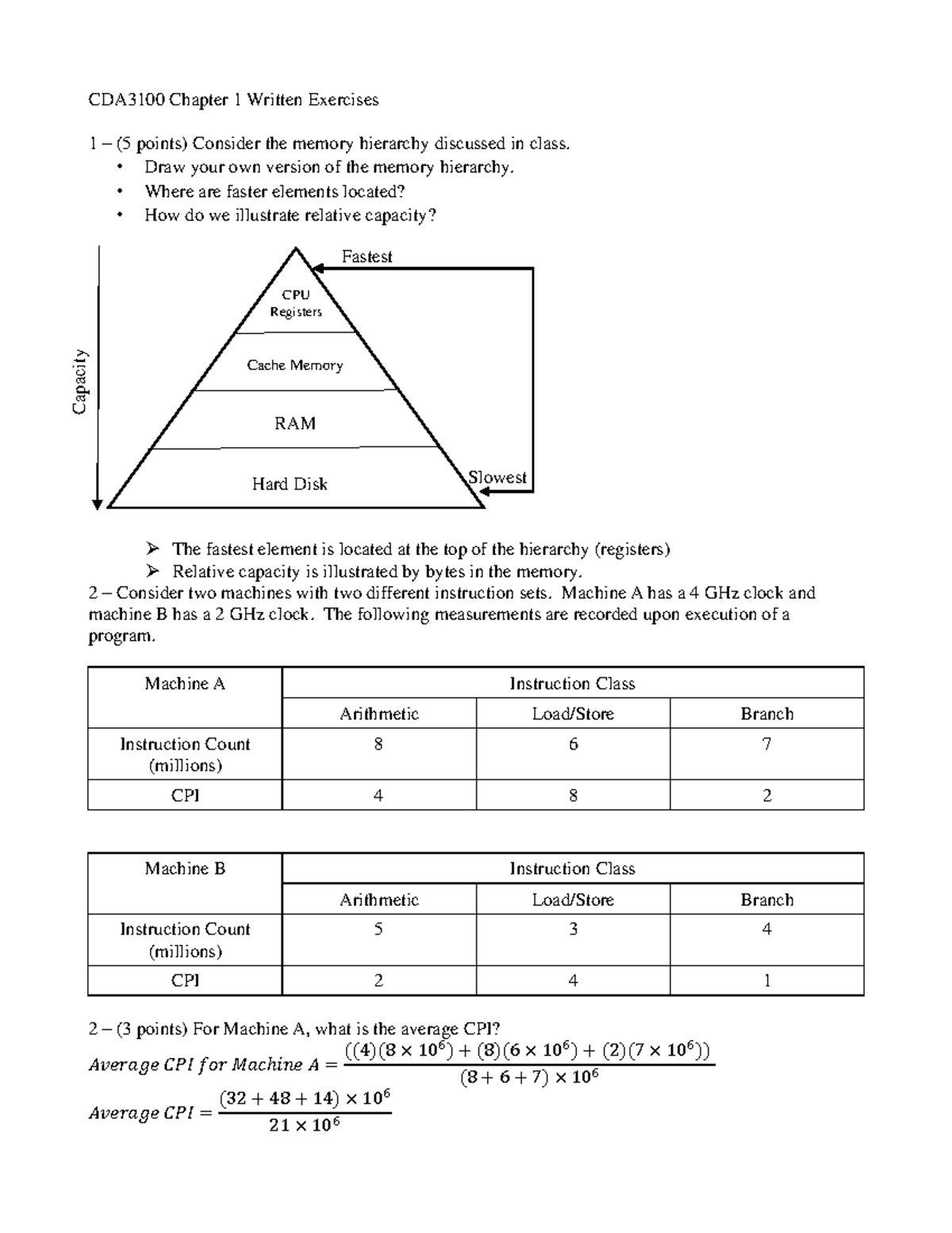 CDA3100 Ch1 Written Exercises - CDA3100 Chapter 1 Written Exercises 1 ...