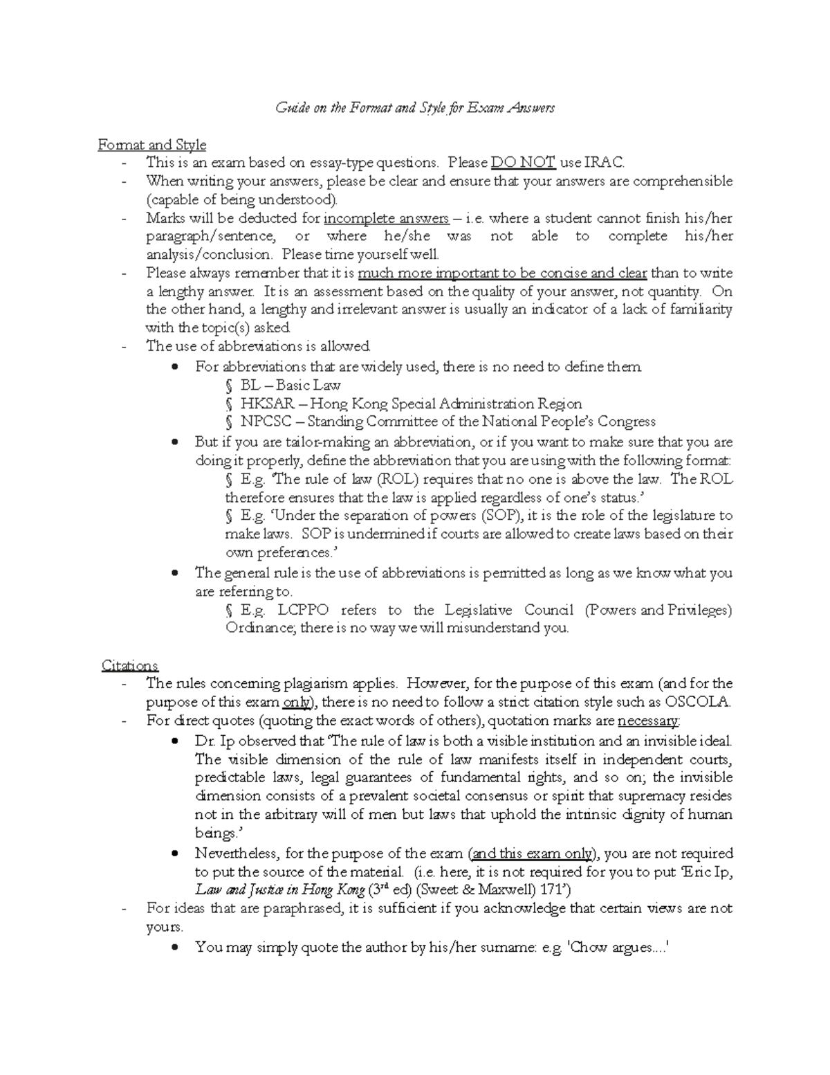 Exam format guide - Guide on the Format and Style for Exam Answers ...