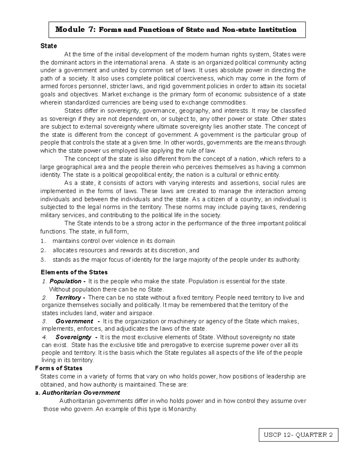 UCSP Module 7 Information Sheet - Module 7: Forms and Functions of ...