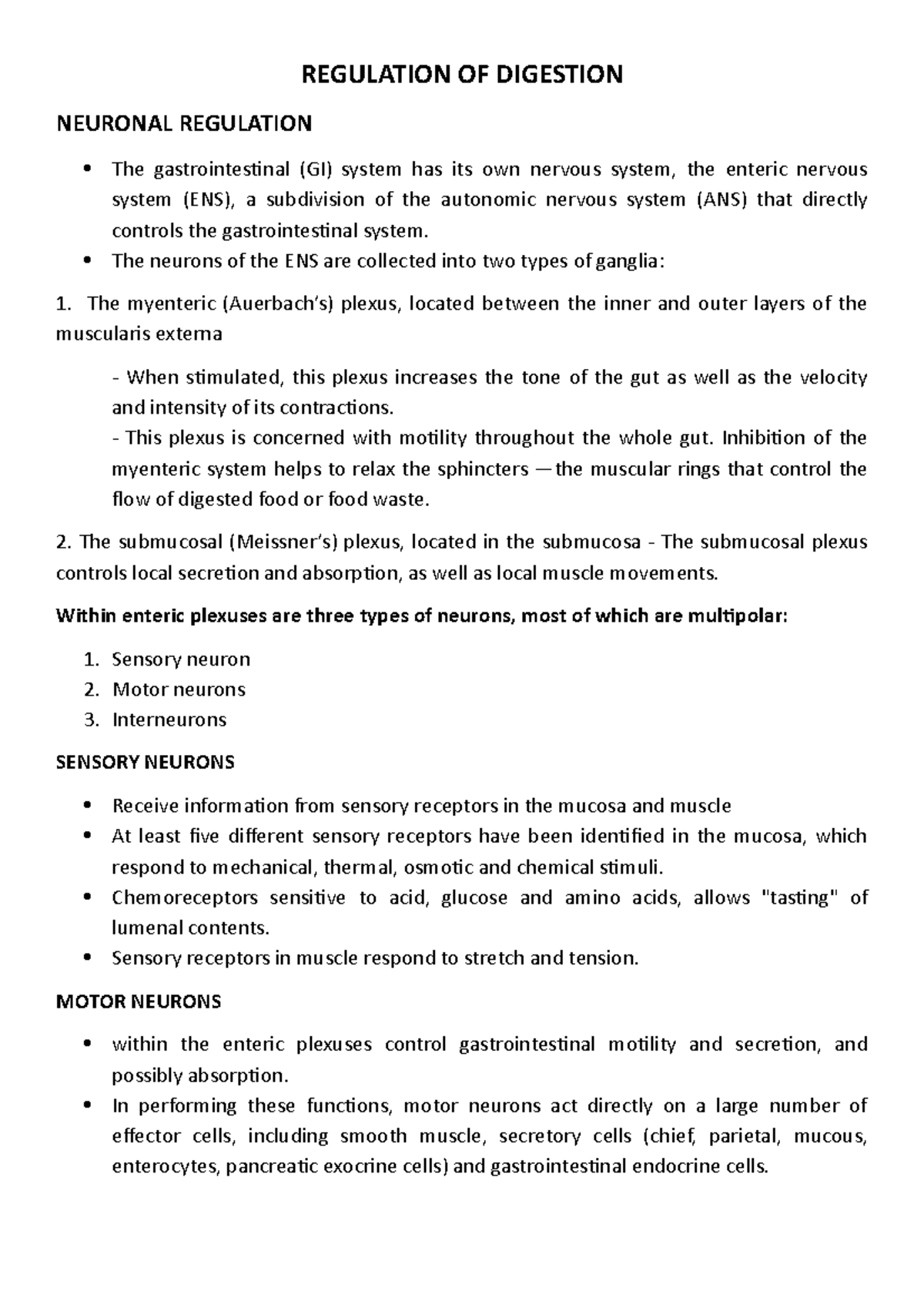 Regulation OF Digestion - with detailed explanation - REGULATION OF ...