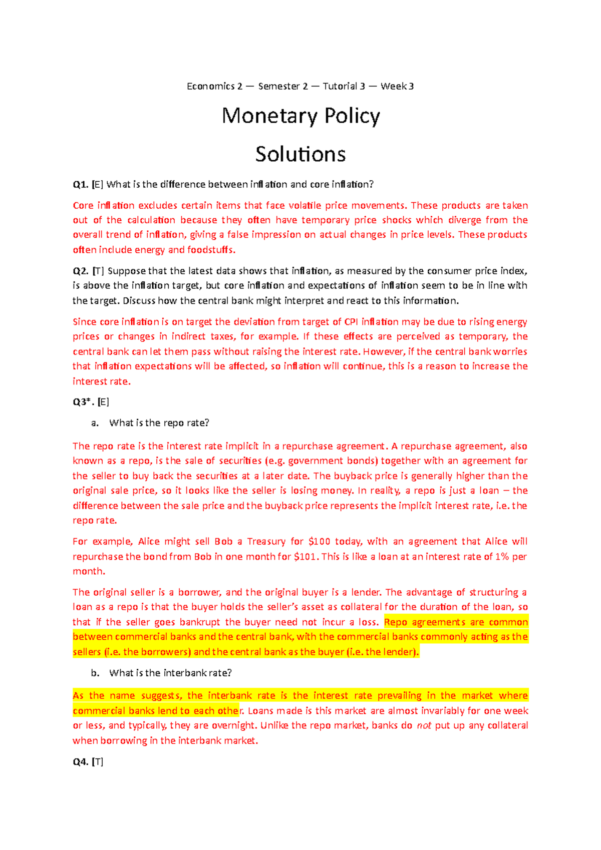 Tutorial 3 - Economics 2 - Macro - Solutions - Economics 2 — Semester 2 ...