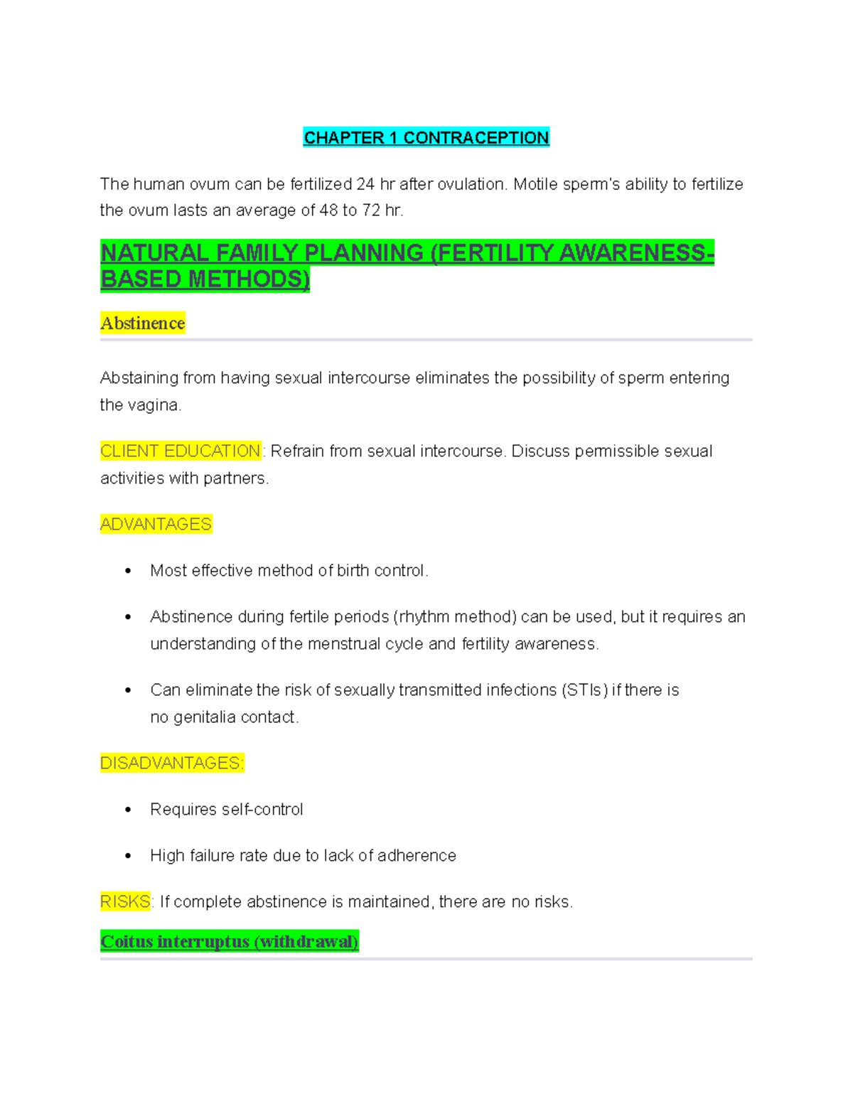 Chapter 1 Contraception - CHAPTER 1 CONTRACEPTION The human ovum can be fertilized 24 hr after ...