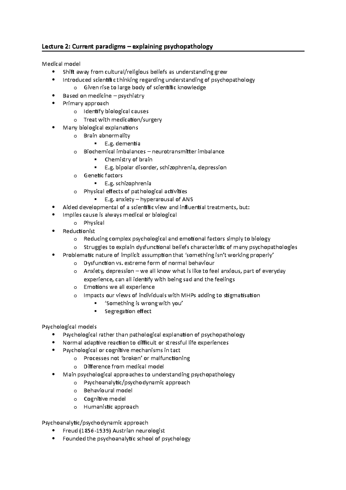 Lecture 2 - Abnormal Psychology - Lecture 2: Current paradigms ...