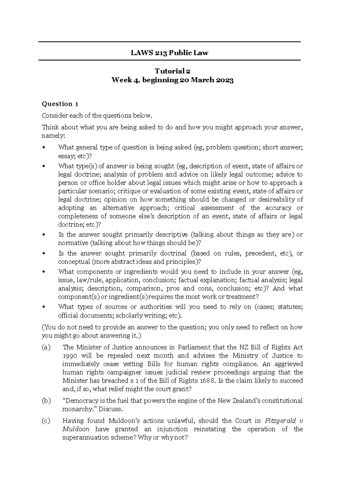 Tutorial 2 - Week 4 - klmlk - LAWS 213 Public Law Tutorial 2 Week 4 ...