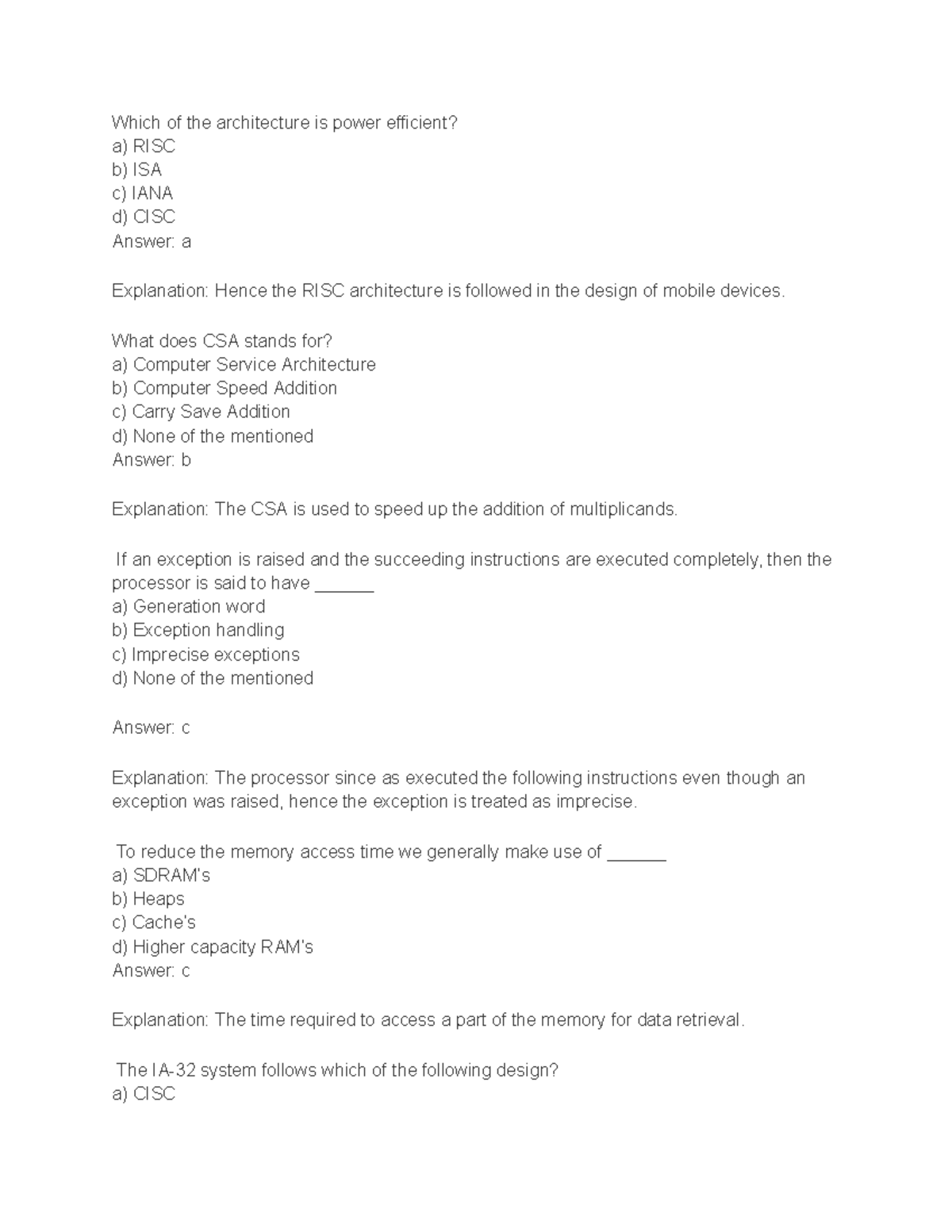 Computer Organization And Architecture Which Of The Architecture Is Power Efficient A Risc B