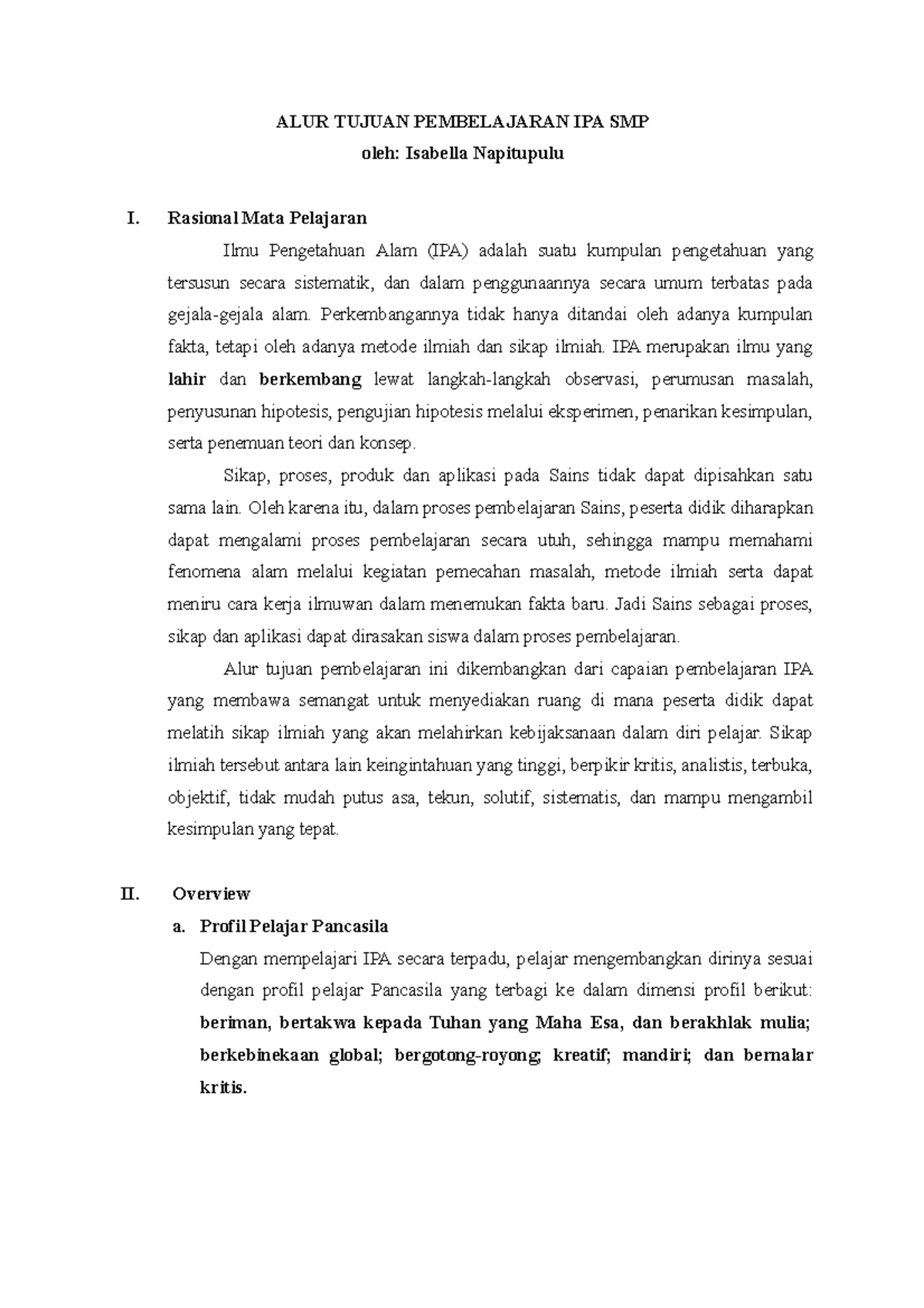 ATP IPA SMP D - Sains - ALUR TUJUAN PEMBELAJARAN IPA SMP oleh: Isabella ...