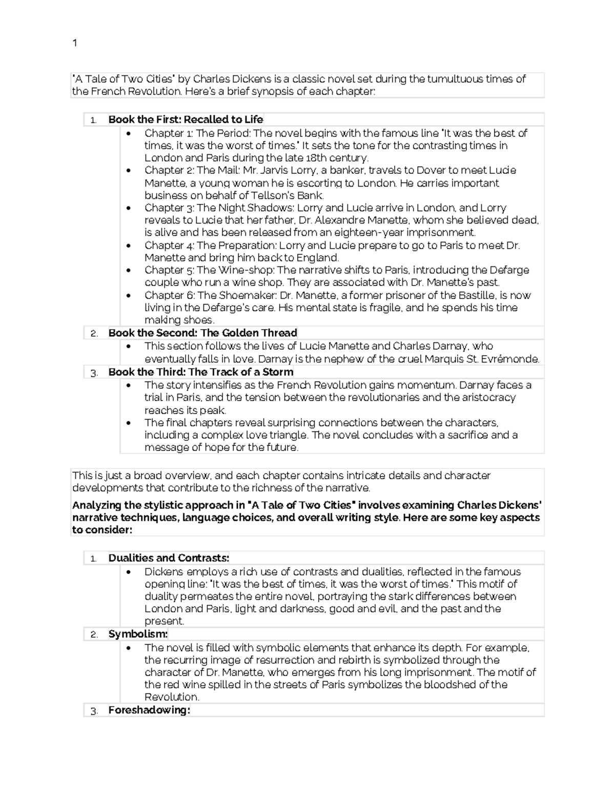A TALE OF TWO Cities - Notes - "A Tale of Two Cities" by Charles ...