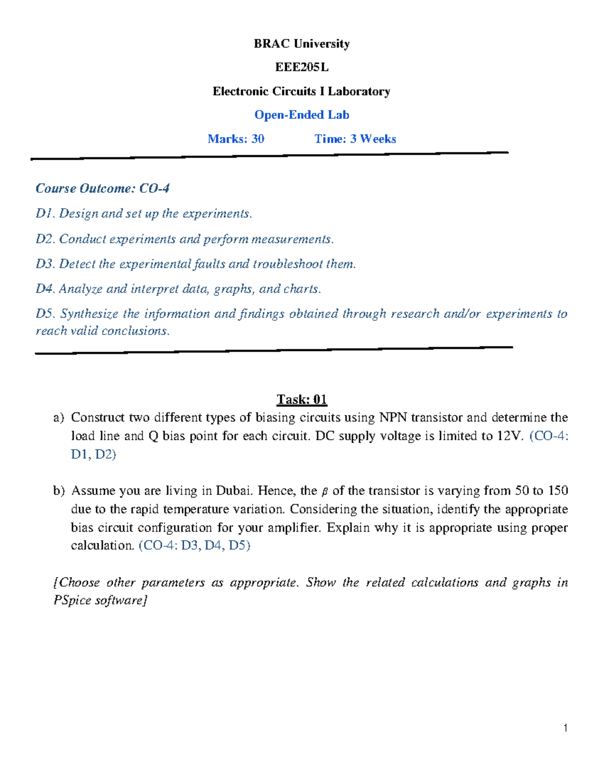 Open Ended Project - 1 BRAC University EEE205L Electronic Circuits I ...