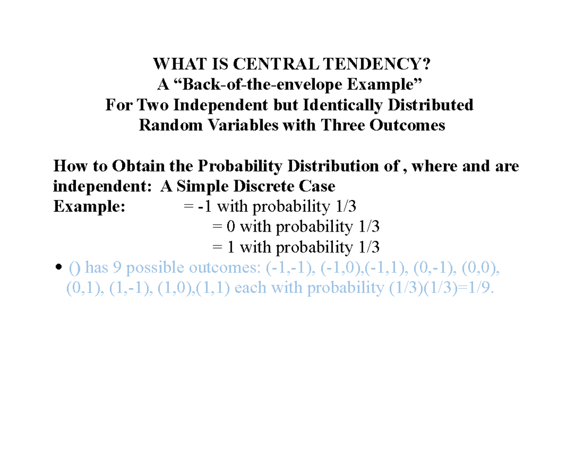 Problem #1 - Solutions - WHAT IS CENTRAL TENDENCY? A “Back-of-the ...