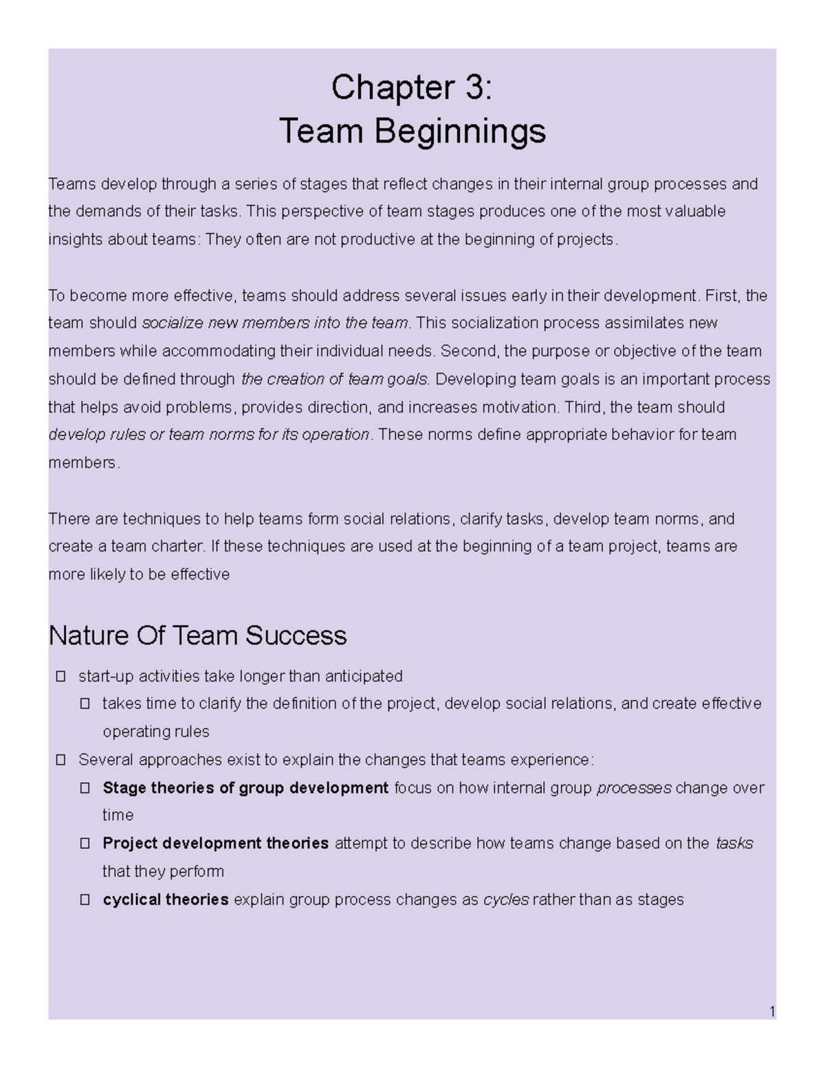 Chapter 3 Team Beginnings - Chapter 3: Team Beginnings Teams develop ...