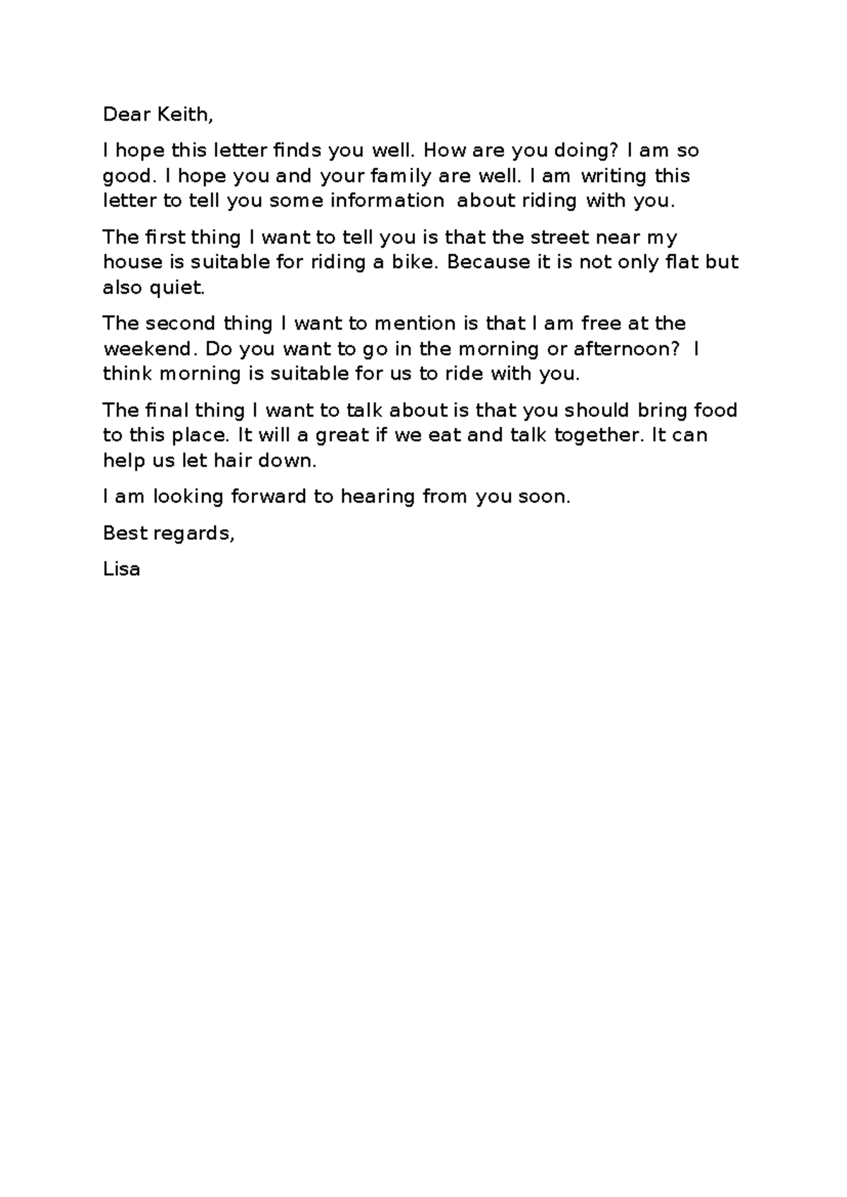 Homework (Writing) - ccjvsdkhbbjk - Dear Keith, I hope this letter ...