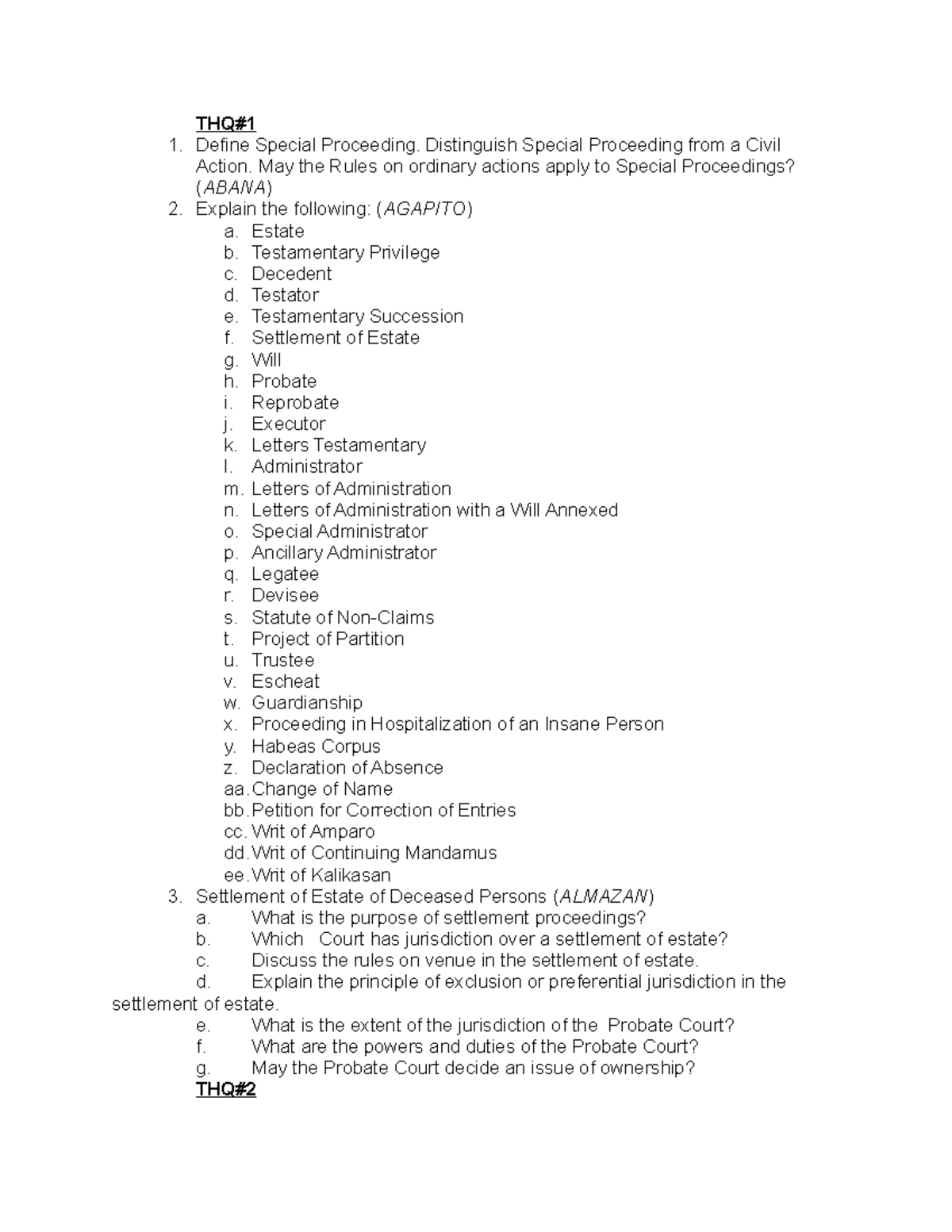 Class-Project - Nothing - THQ# Define Special Proceeding. Distinguish ...