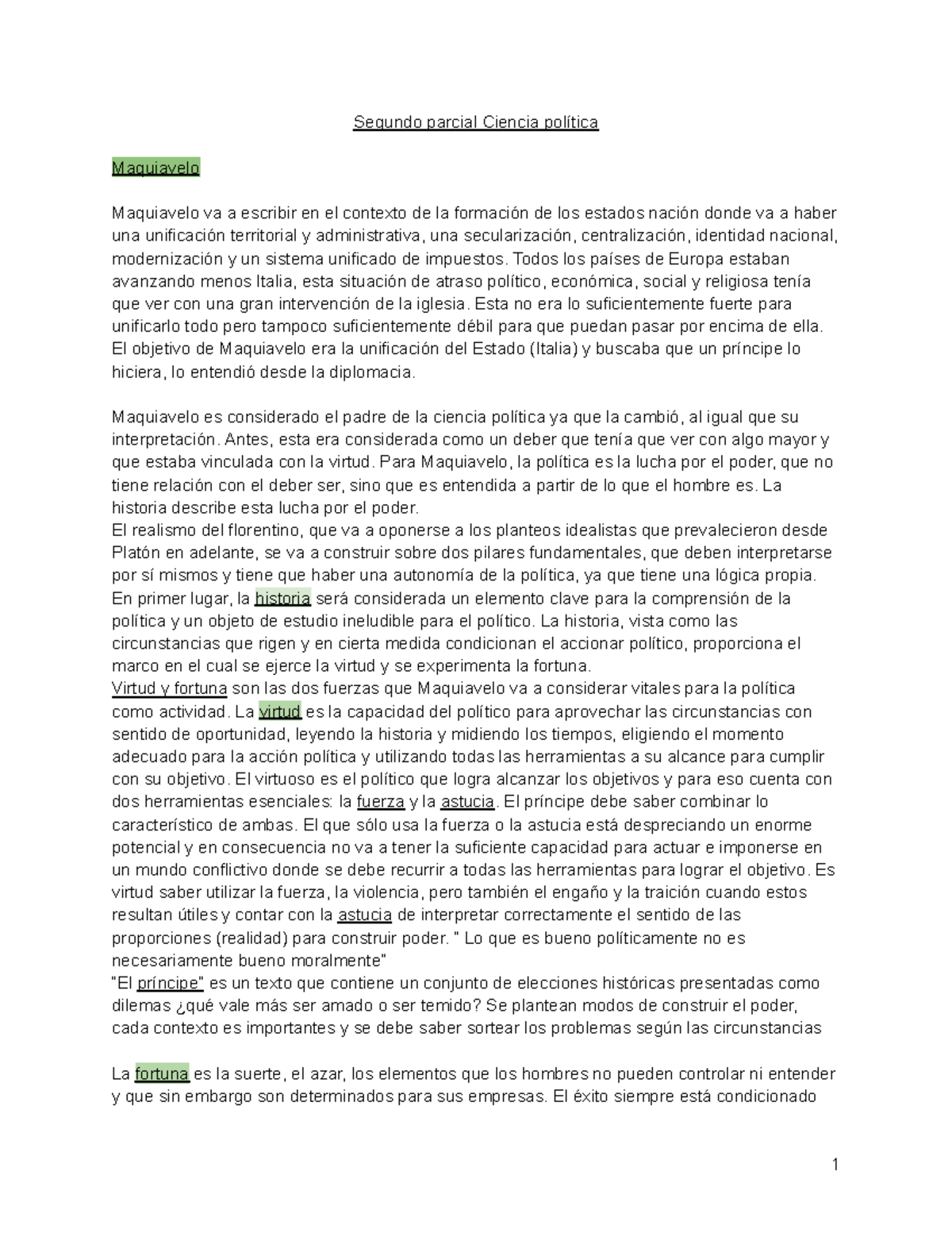 2 parcial CP - vvhjj - Segundo parcial Ciencia política Maquiavelo ...