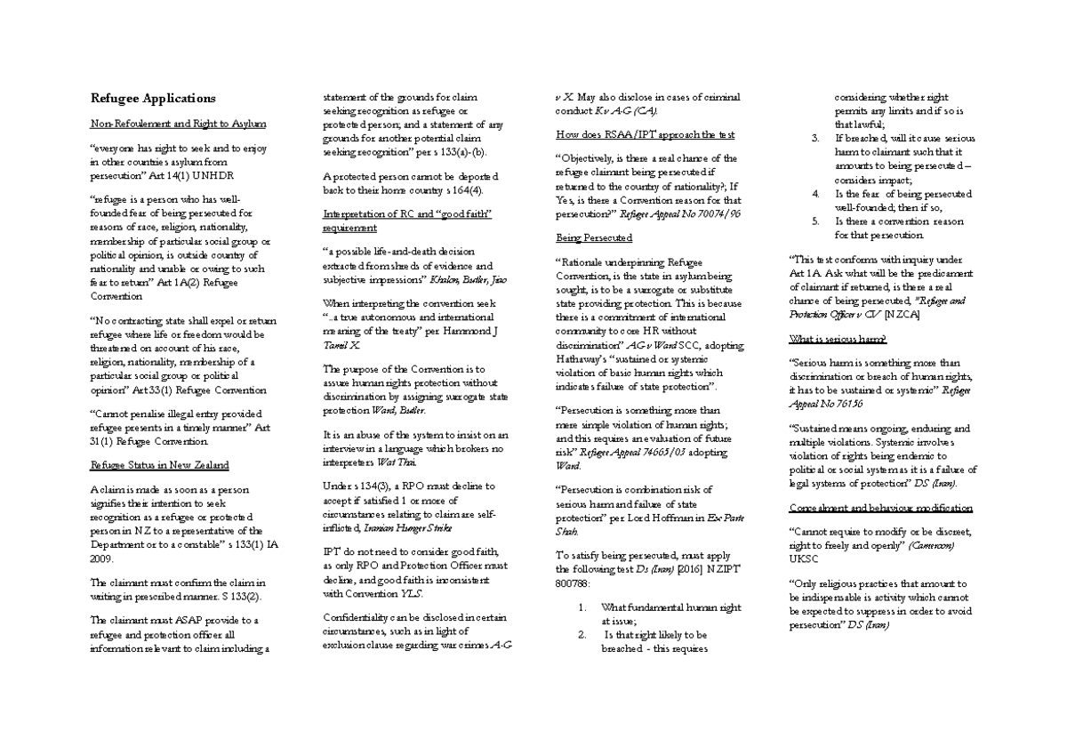 Immigration Case Chart - Refugee - Immigration Law - UCNZ - Studocu