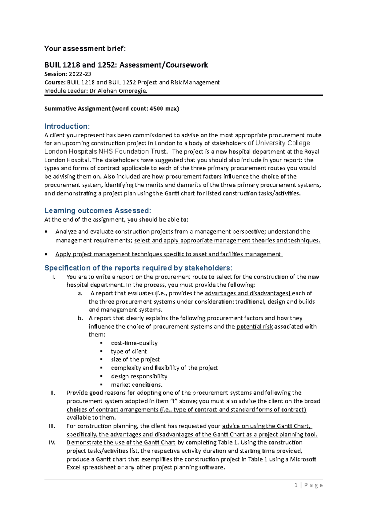 AY 2022-23 Assessment Term 1 - procurement and project planning (2) - Your assessment brief ...