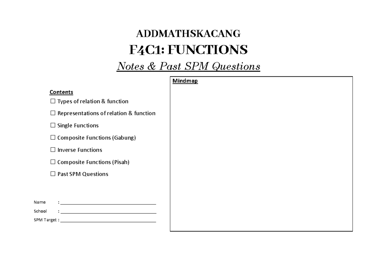 F4C1 Functions -ramadhan '24 - ADDMATHSKACANG F4C1: FUNCTIONS Notes ...