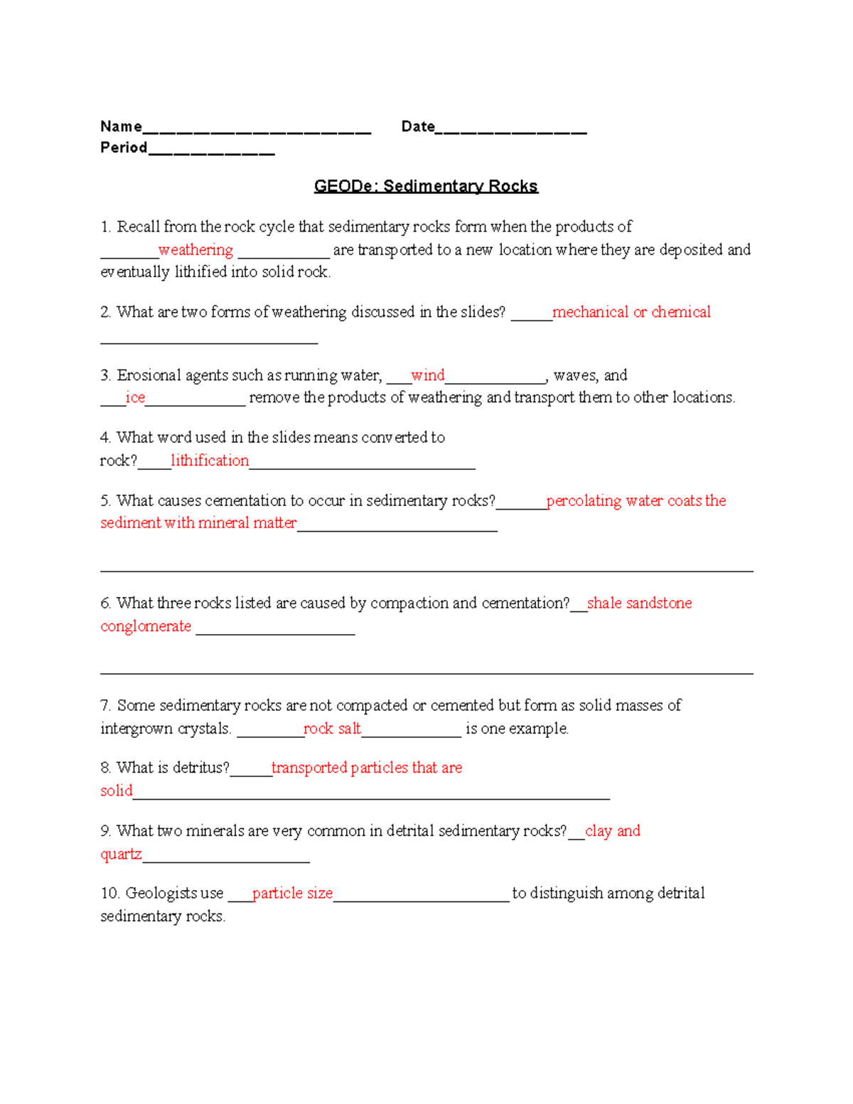 Sedimentary rocks - notes - Name___________________________ Date ...