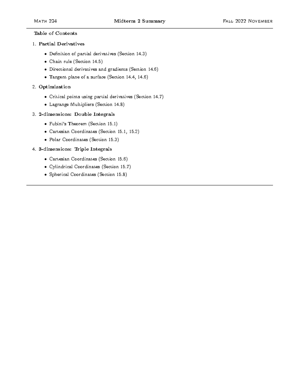 Midterm 2 review - Math 234 Midterm 2 Summary Fall 2022 November Table ...