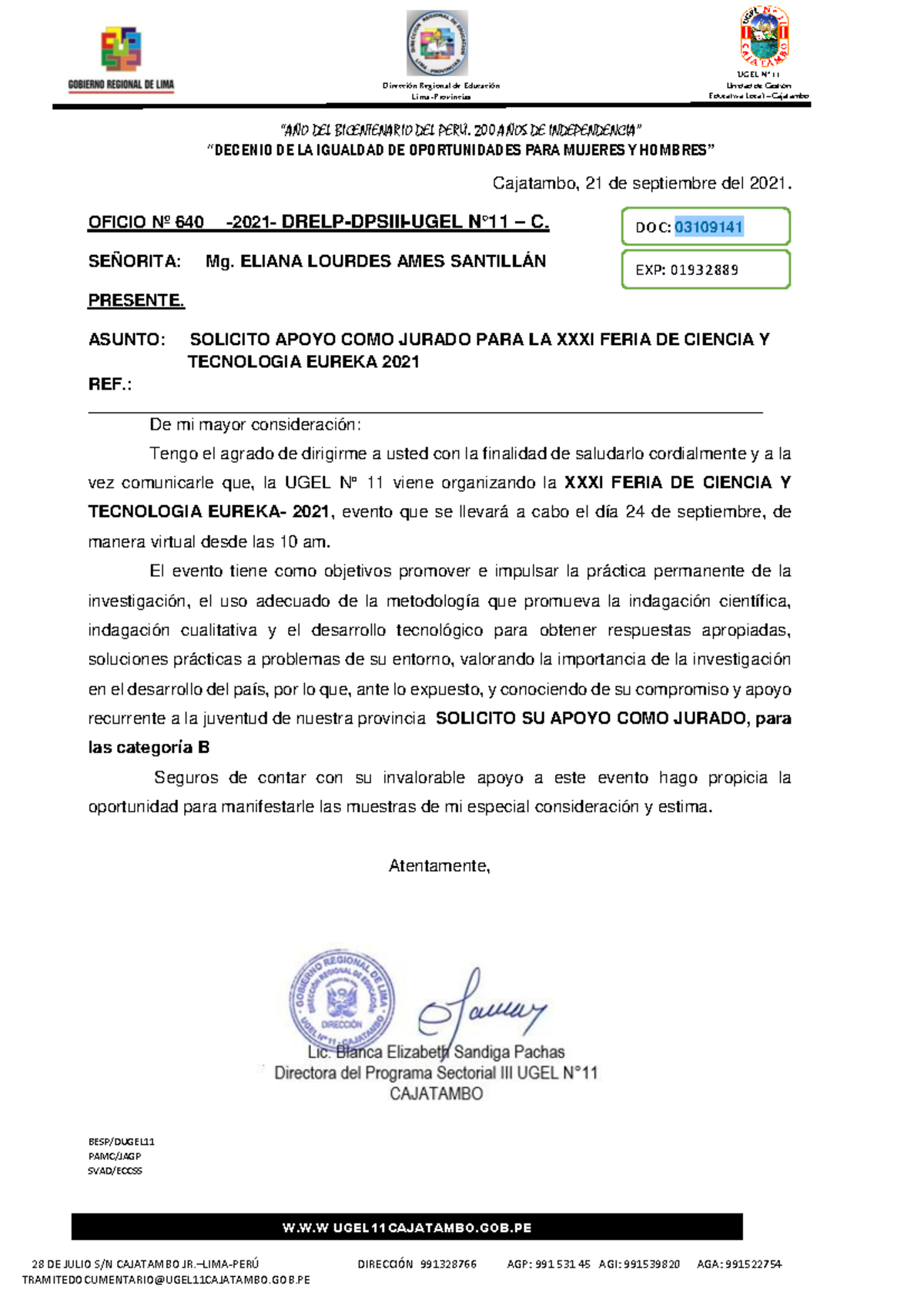 OF640 AL 642- Solicito Apoyo COMO Jurado PARA LA XXXI Feria DE Ciencia ...