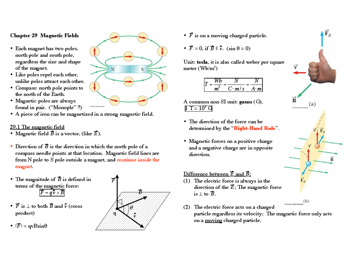 Chapter 29 - MAGNETIC FIELDS - v F B q Chapter 29 Magnetic Fields ï Each magnet has two poles ...