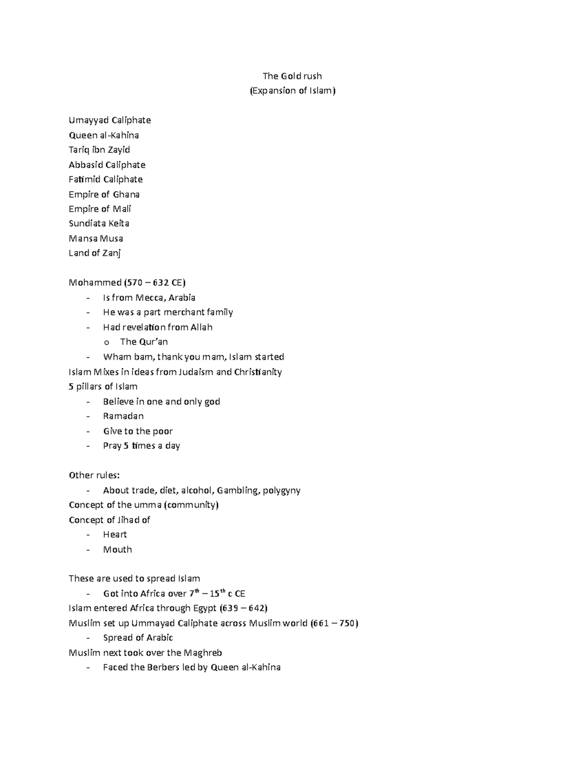 The Gold rush notes - The Gold rush (Expansion of Islam) Umayyad ...