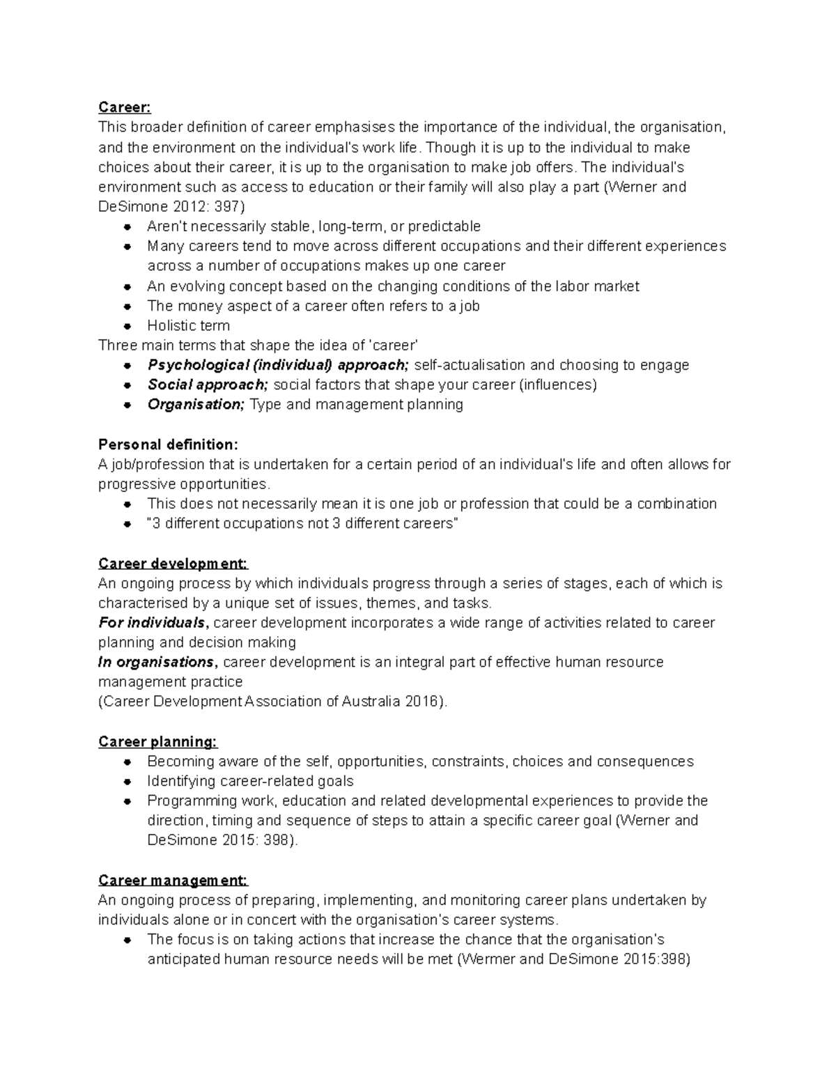 Week 1 career concepts - fundamentals - Career: This broader definition ...