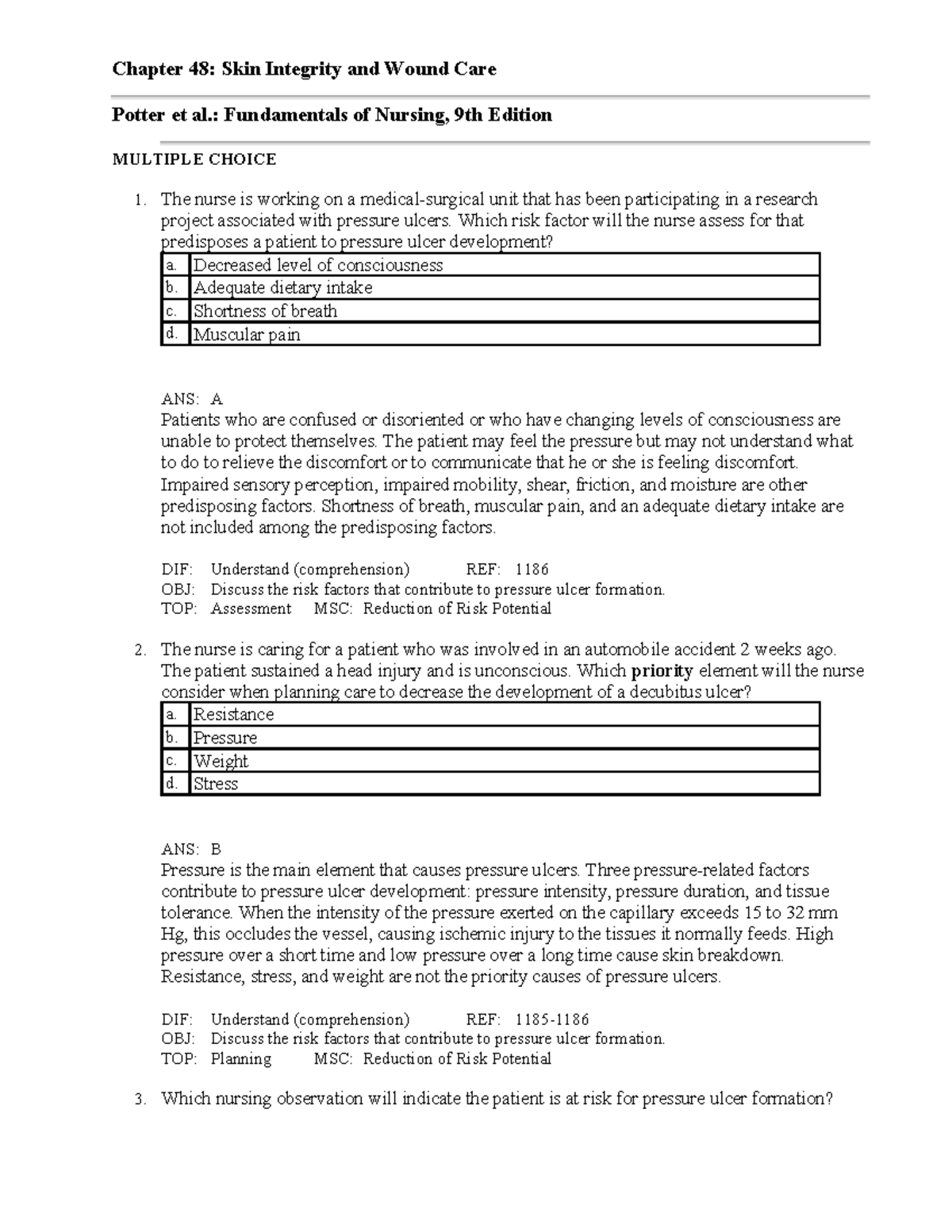 C48 - notes - Chapter 48: Skin Integrity and Wound Care Potter et al ...