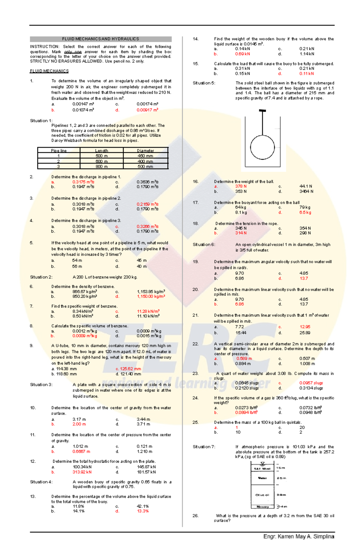 Fluids AND Hydraulics Reference - FLUID MECHANICS AND HYDRAULICS INSTRUCTION: Select the correct ...