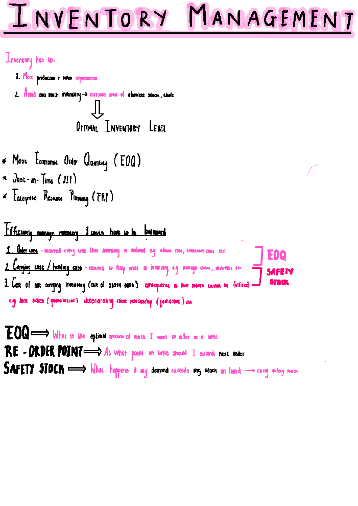 Inventory Management Notes - INVENTORY MANAGEMENT Inventory has to: 1 ...