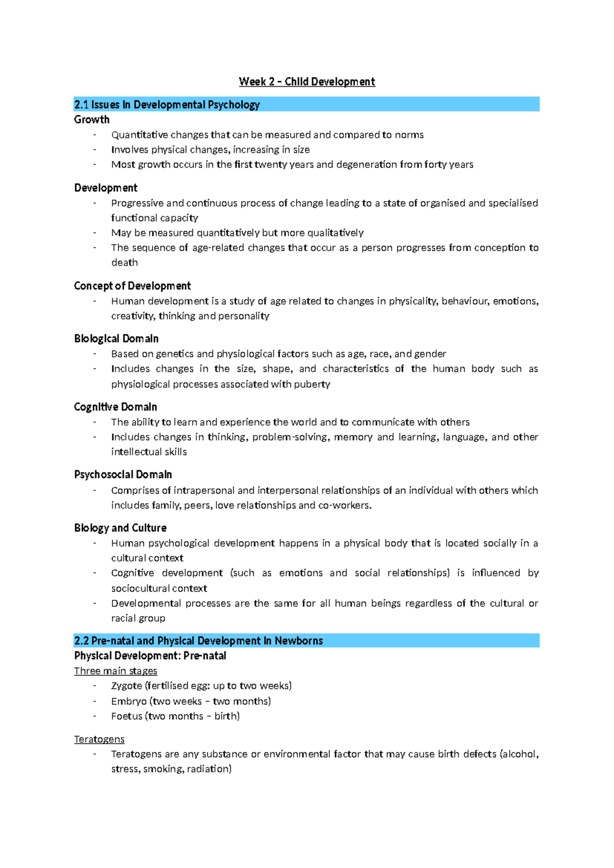 Child Development Notes - Week 2 – Child Development 2 Issues in ...