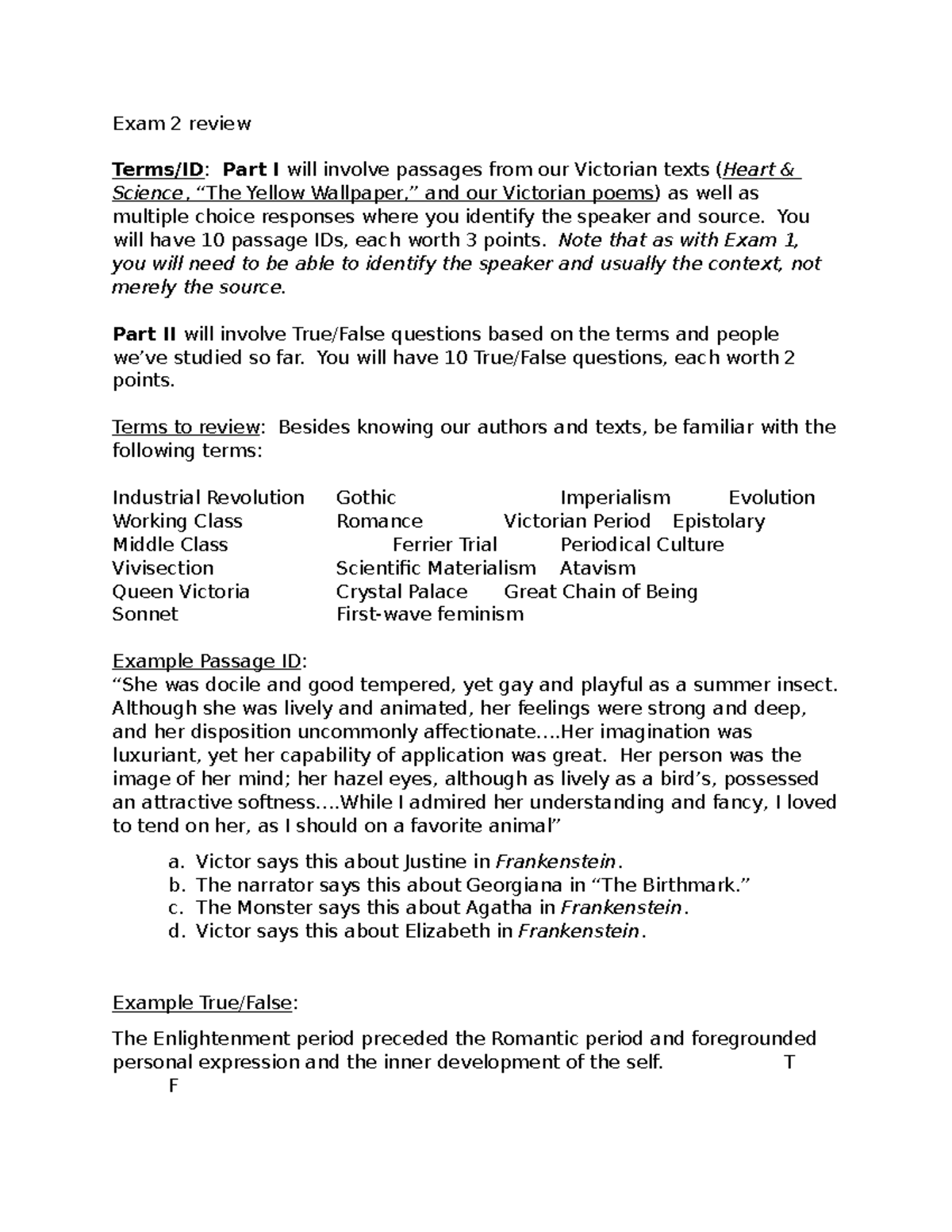 2017-Intro to Fiction-Exam 2 Review - Exam 2 review Terms/ID : Part I ...