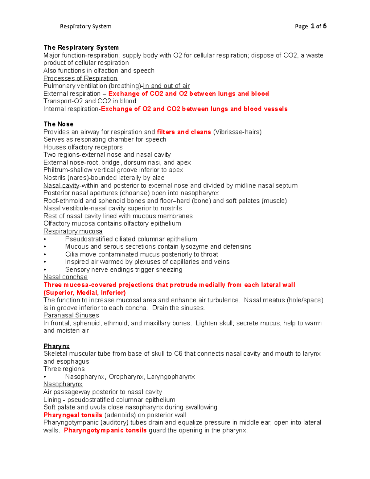 The Respiratory System - Respiratory System Page 1 of 6 The Respiratory ...