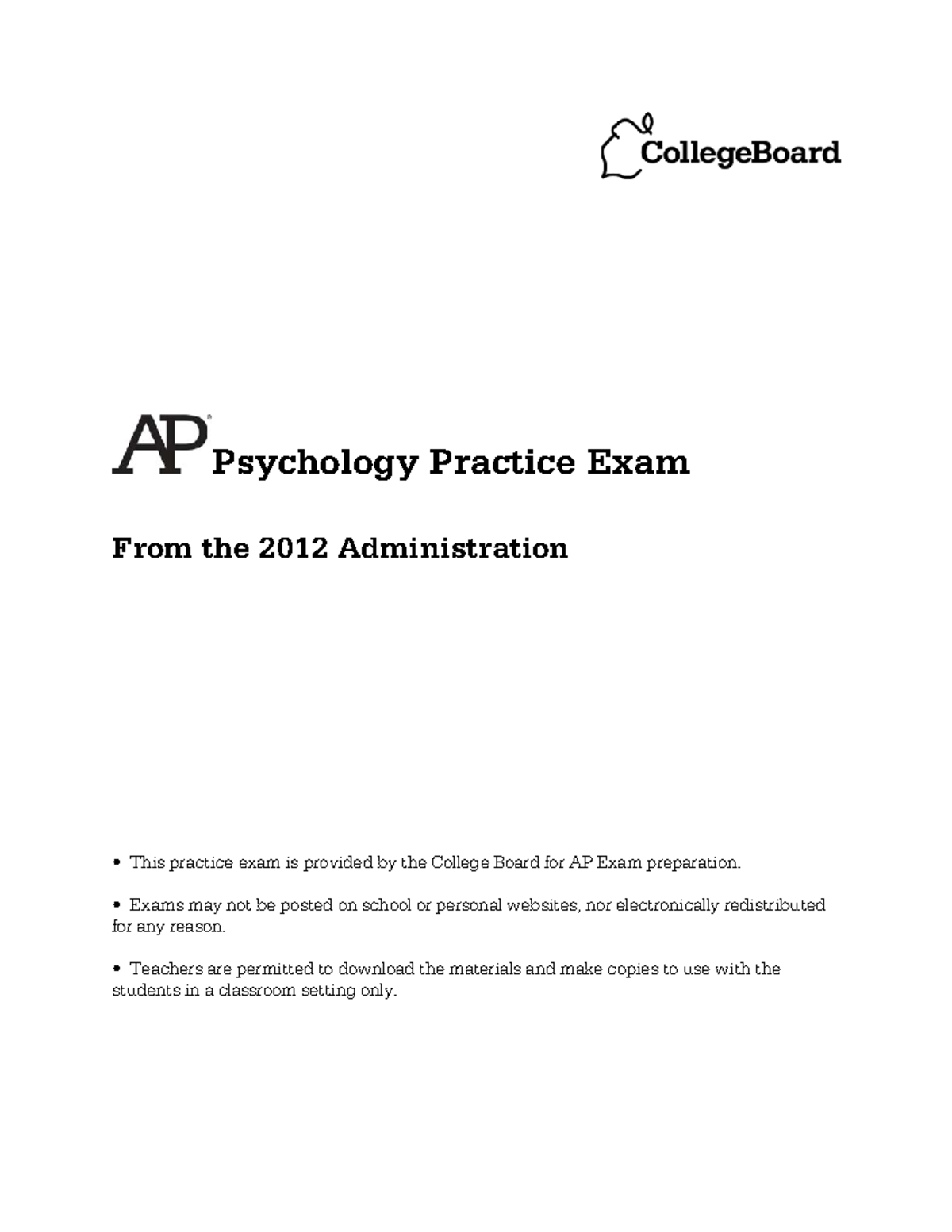 Ap psychology practice exam 2012 - Psychology Practice Exam From the ...