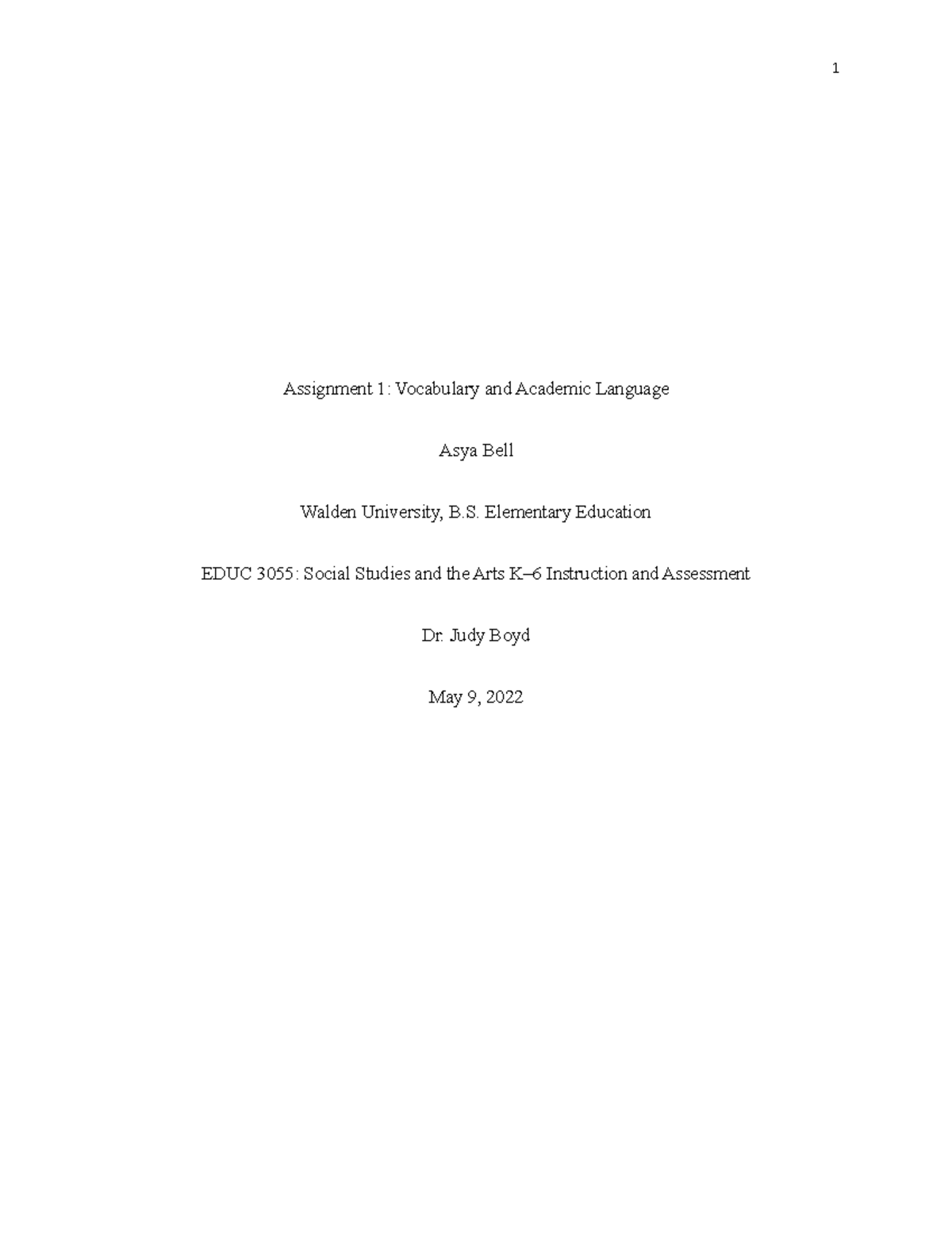 Week4Assign 1Bell A - course - Assignment 1: Vocabulary and Academic ...