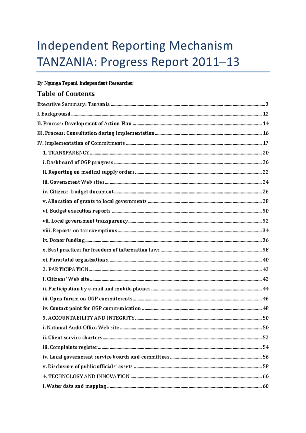 Tanzania OGP IRM public comment (Eng) - Independent Reporting Mechanism By Ngunga Tepani, - Studocu