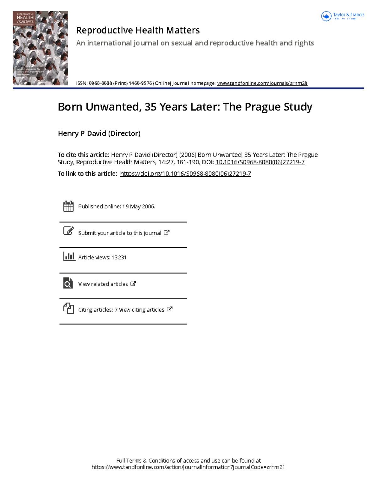 Born Unwanted 35 Years Later The Prague Study - 1016/S0968-8080(06 ...