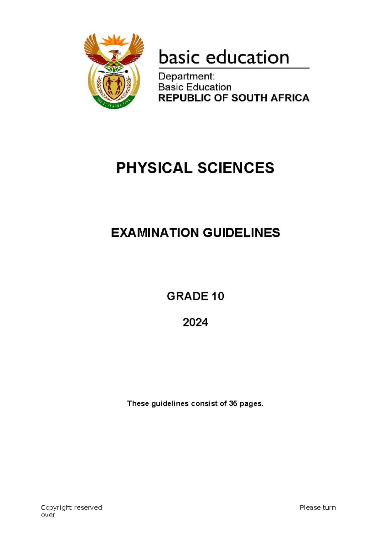 GR 10 Exam Guidelines 2024 Eng - PHYSICAL SCIENCES EXAMINATION ...