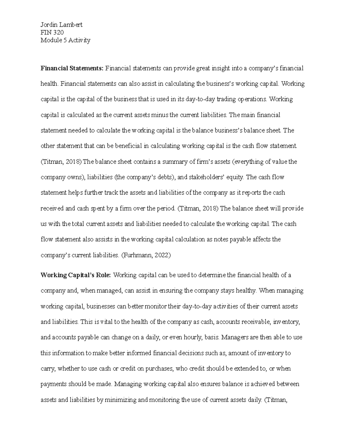 FIN 320 Module 5 Activity - FIN 320 Module 5 Activity Financial ...