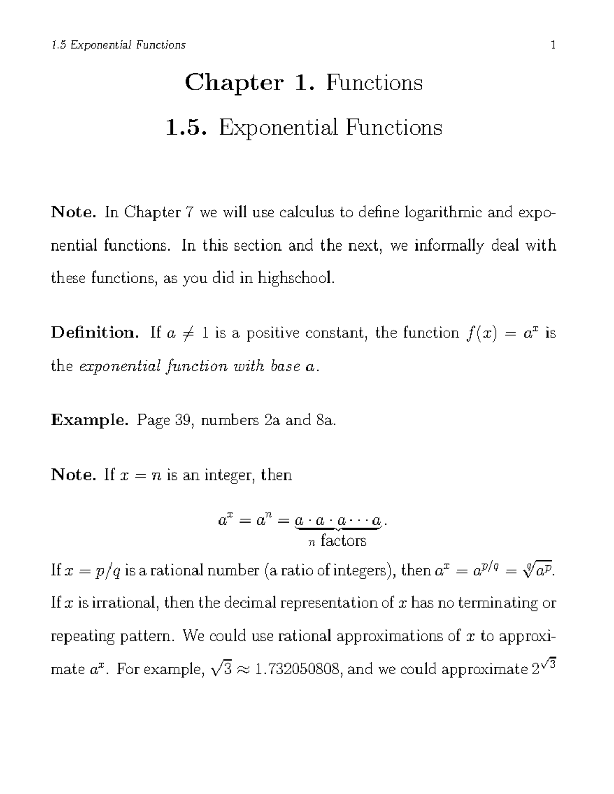 C1s5 - Section 1.5: Exponential Functions. PDF. - 1 Exponential ...