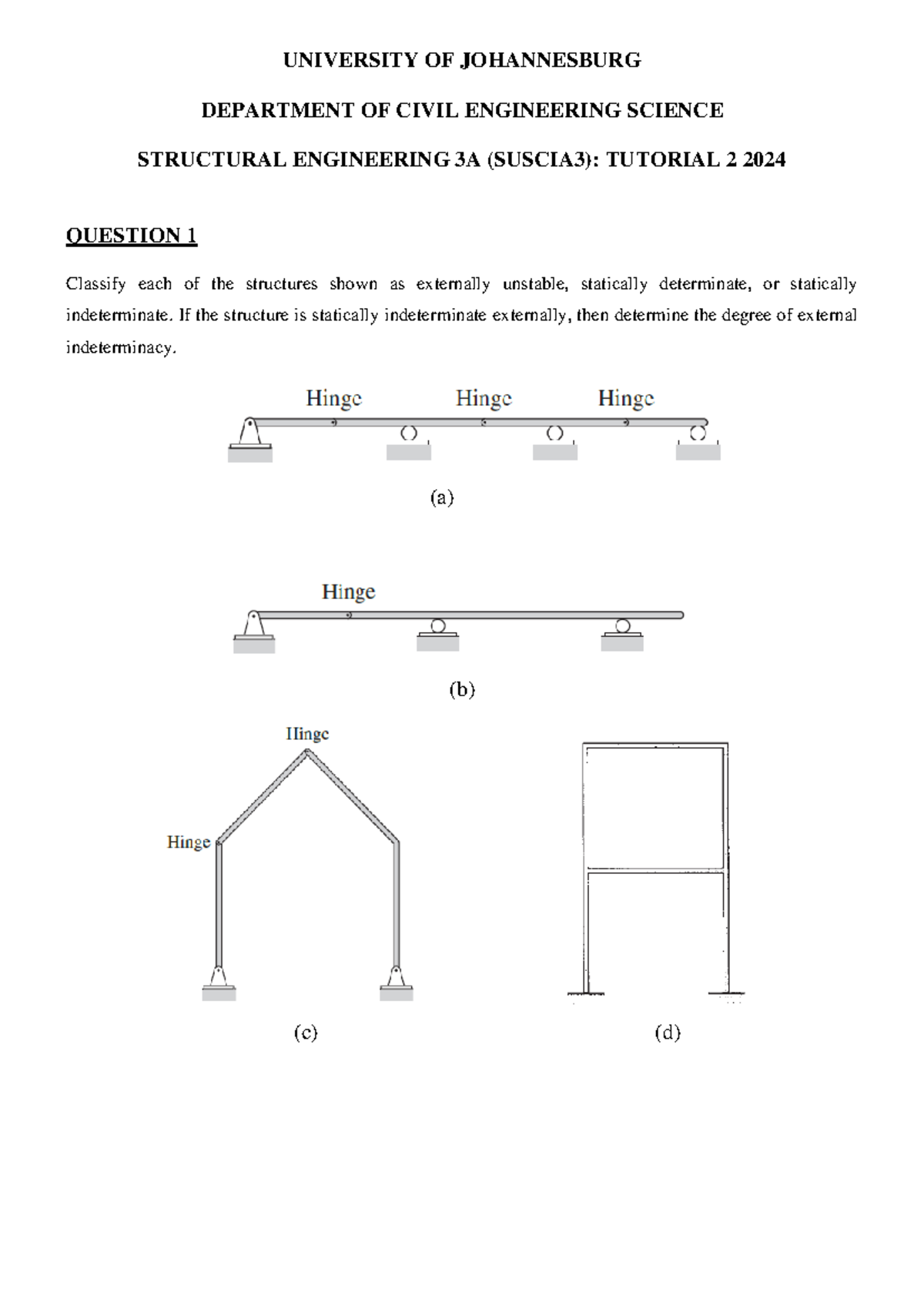 Suscia 3 Tutorial 2 2024 - UNIVERSITY OF JOHANNESBURG DEPARTMENT OF ...