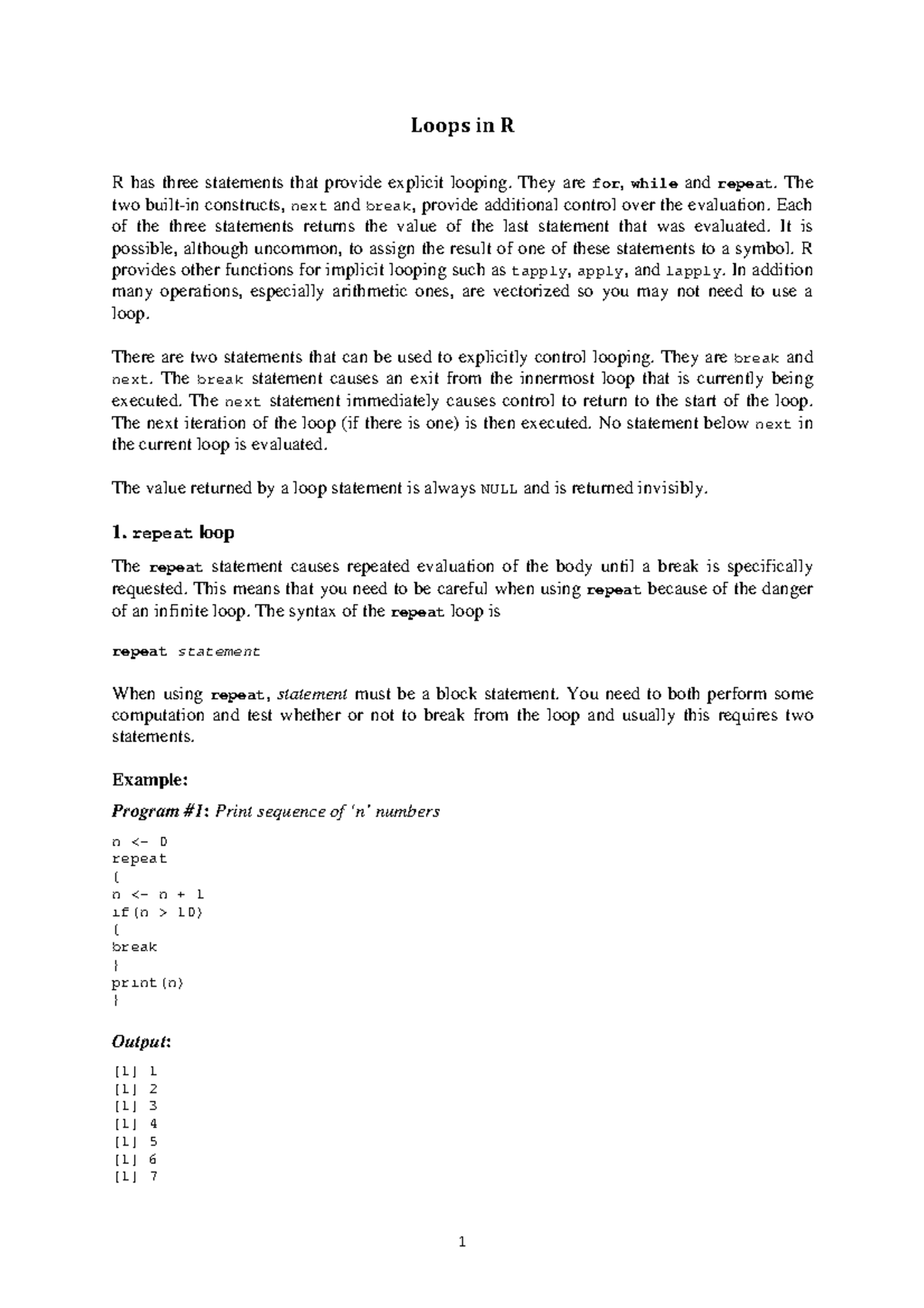 WK6 SPM 2345 Loops in R - class notes - 1 Loops in R R has three ...
