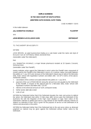 SU 12 - Judgement at an Early Stage - Notice of Intention to Defend ...