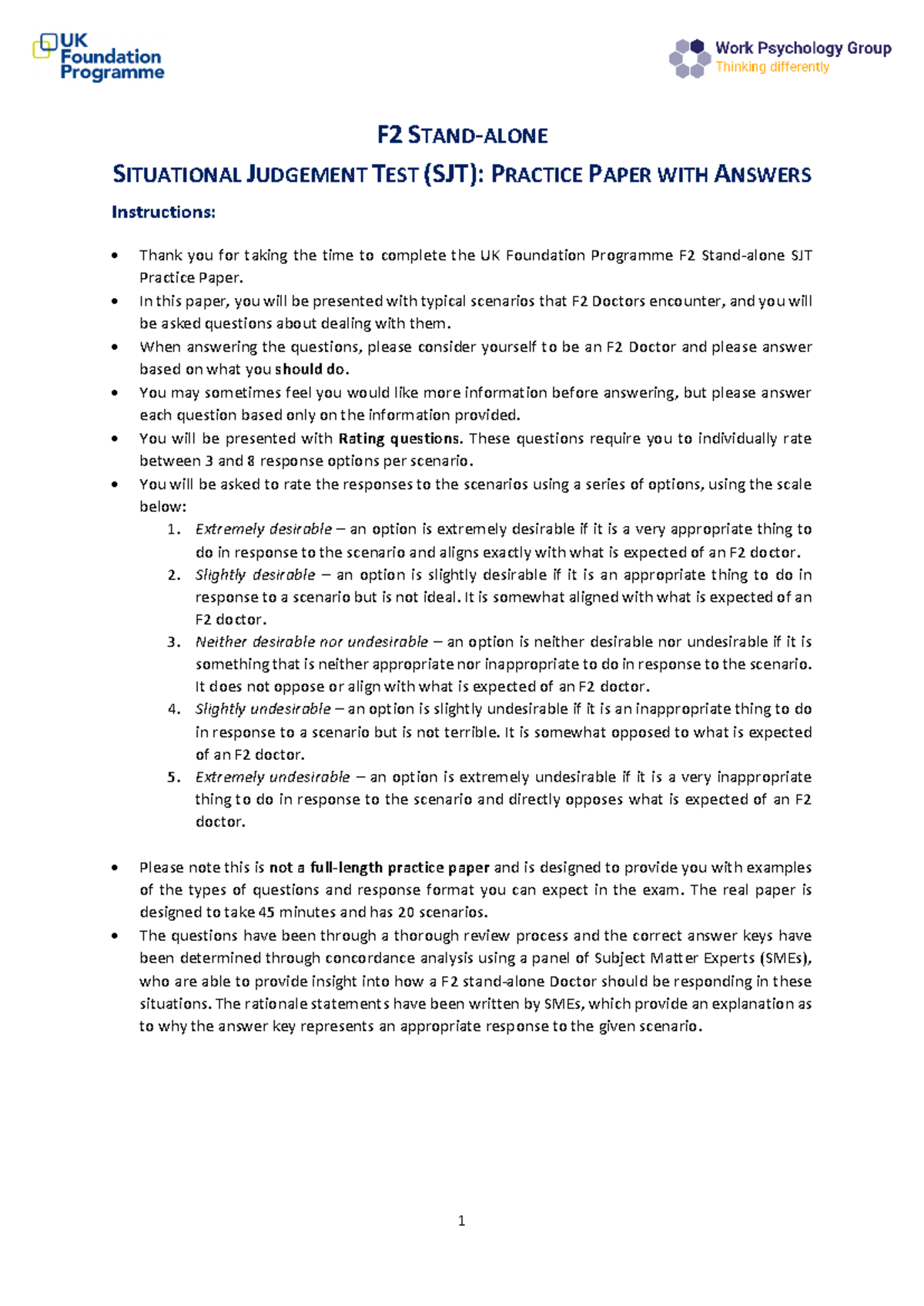 F2 Practice Paper with Rationales - F2 STAND-ALONE SITUATIONAL ...