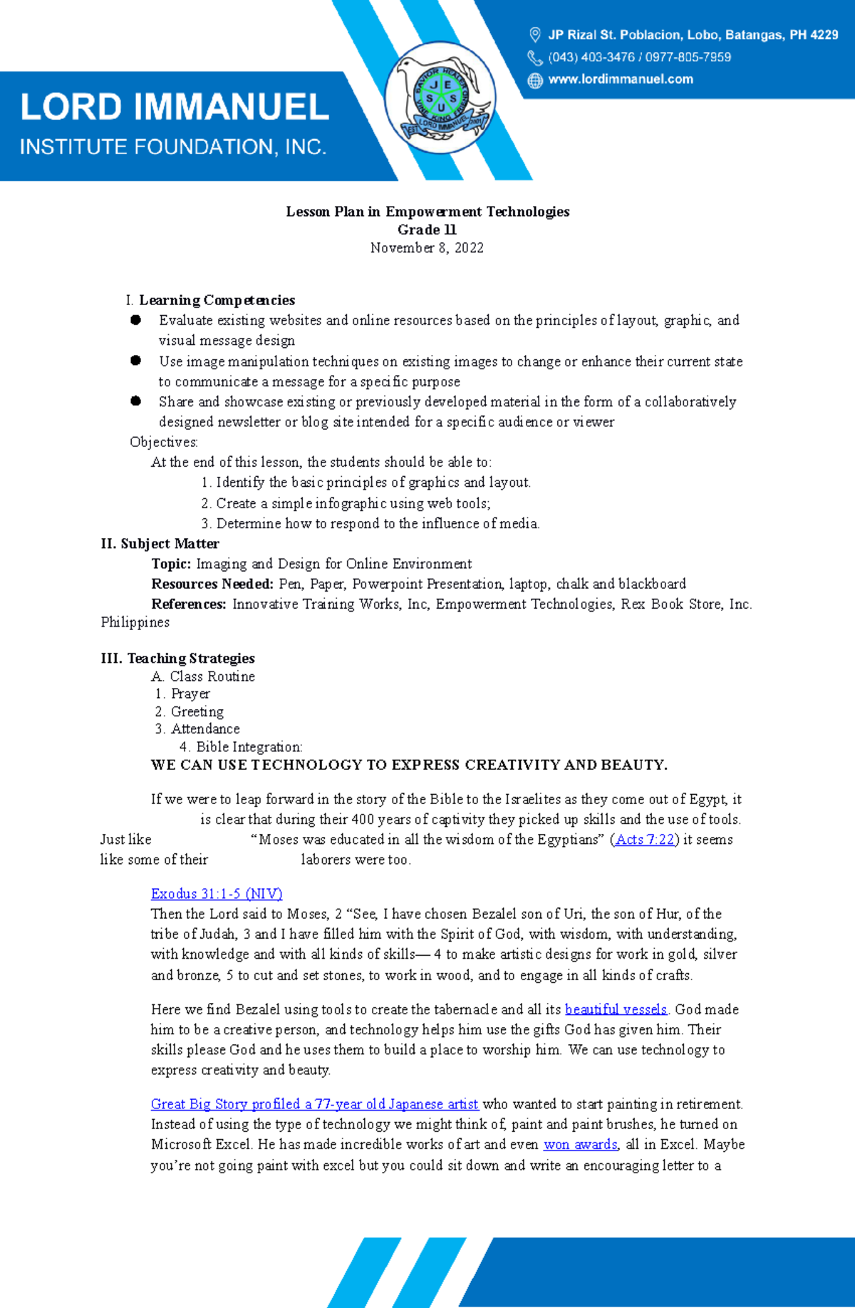 November 8, Tues - Lesson Plan - Lesson Plan in Empowerment ...