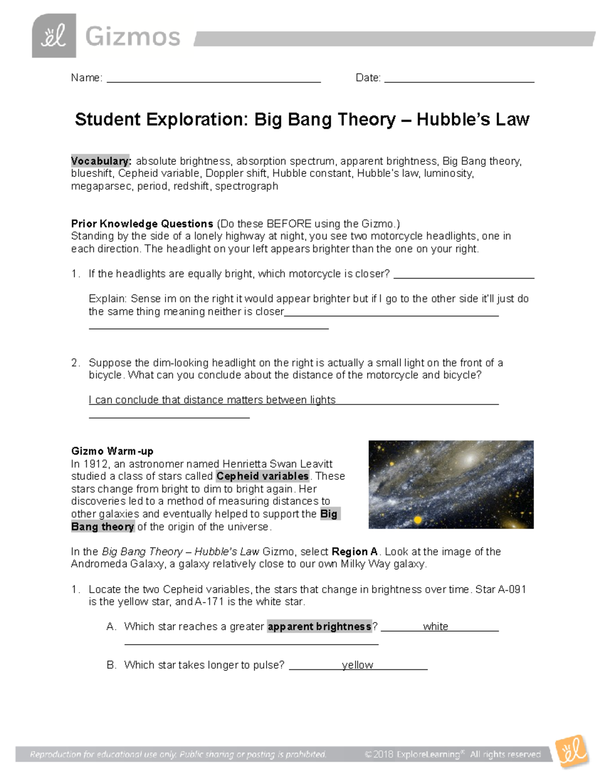 Big Bang SE - adfadsf - Name: Date: Student Exploration: Big Bang ...